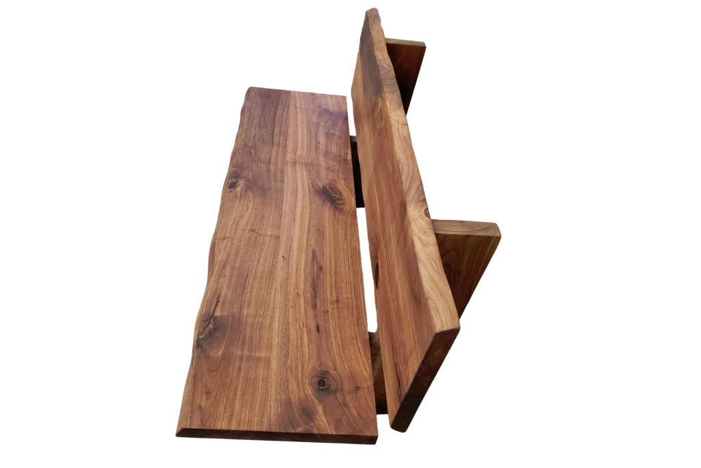 Custom Built Sculpted Live Edge Bench with Back — Lumber Shack